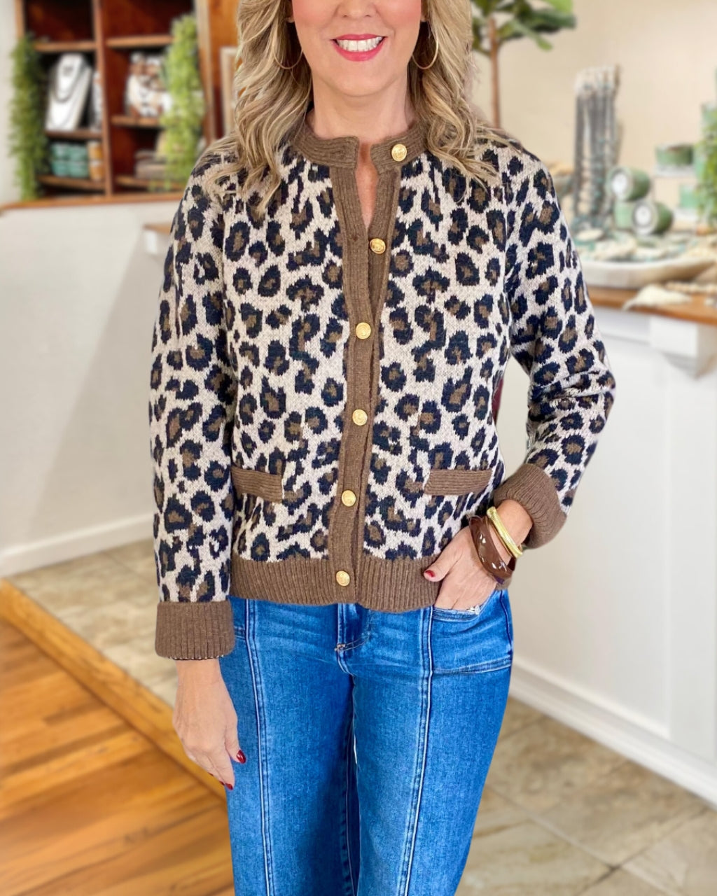 Trendy Leopard Print Fuzzy Cardigan