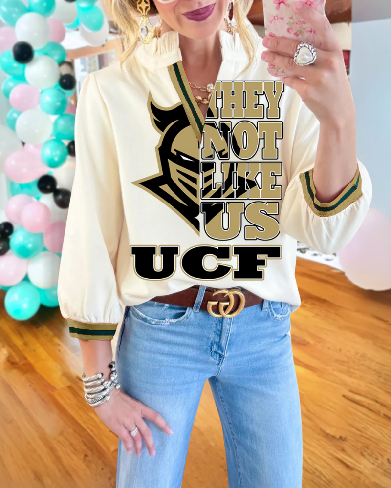 UCF Knightro Ruffle V-Neck Top