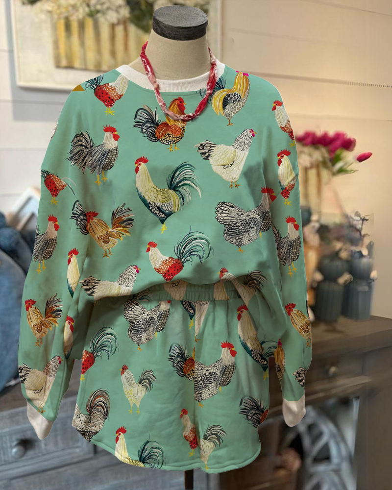 Scattered Rooster Shorts Set